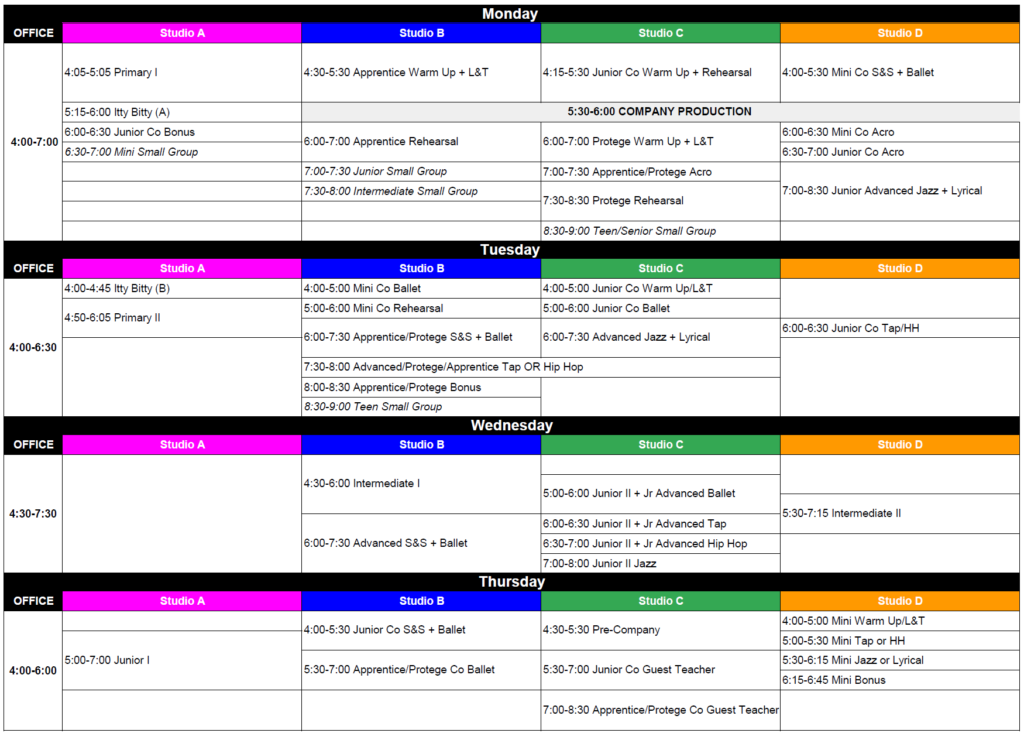 Class Schedule - Dance Graphics Inc.